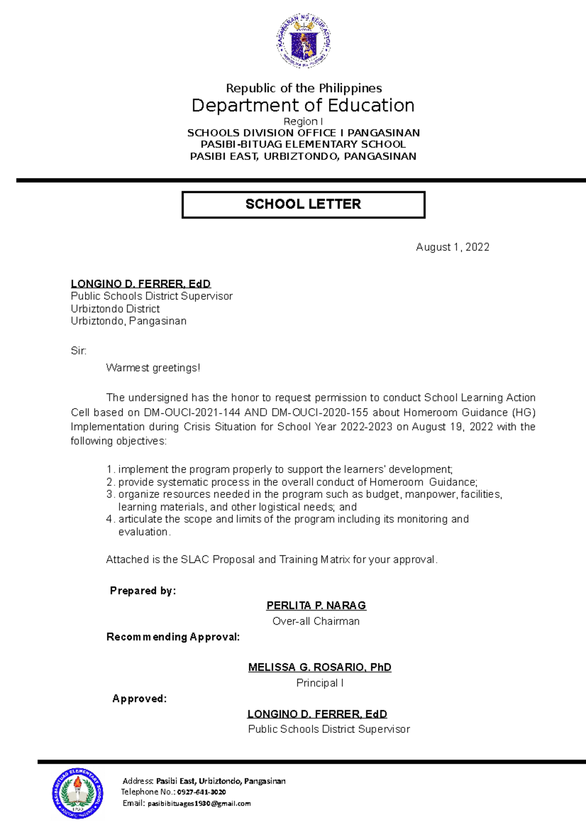 SLAC Proposal for Homeroom Guidance Implementation - 2022 - Studocu
