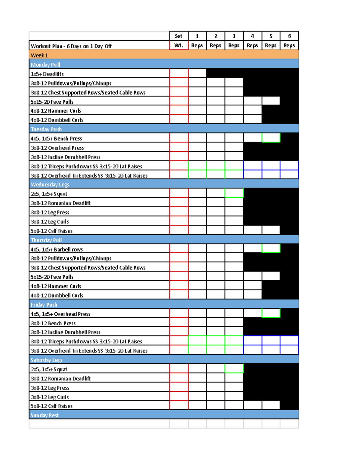 PPL Workout Plan Template for Beginners - 6 Days on 1 Day Off - Studocu