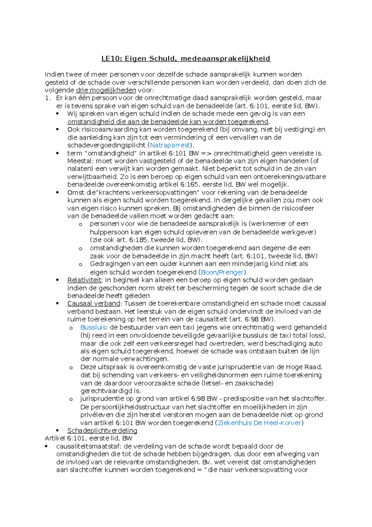 Uittreksel LE10-11: Eigen Schuld en Medeaansprakelijkheid in BW ...