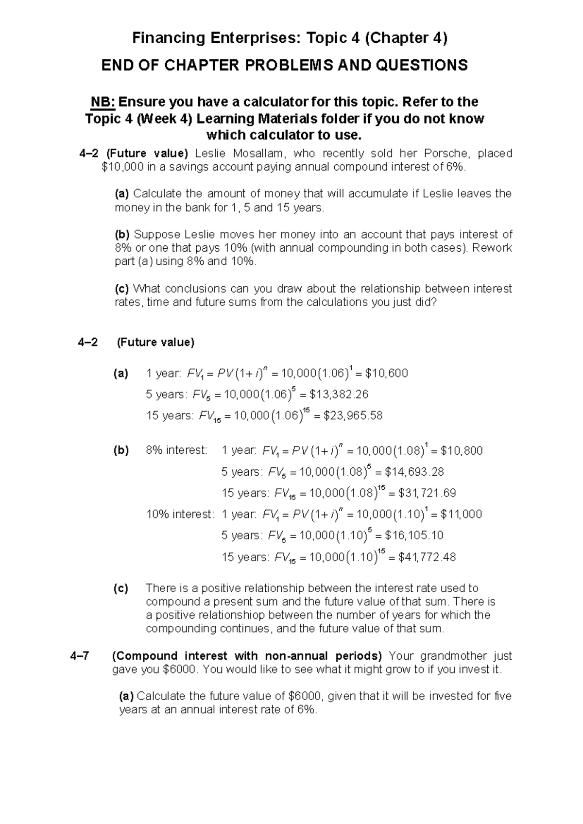 Week 4 Chapter 4 End of Questions and Problems Solutions - Studocu