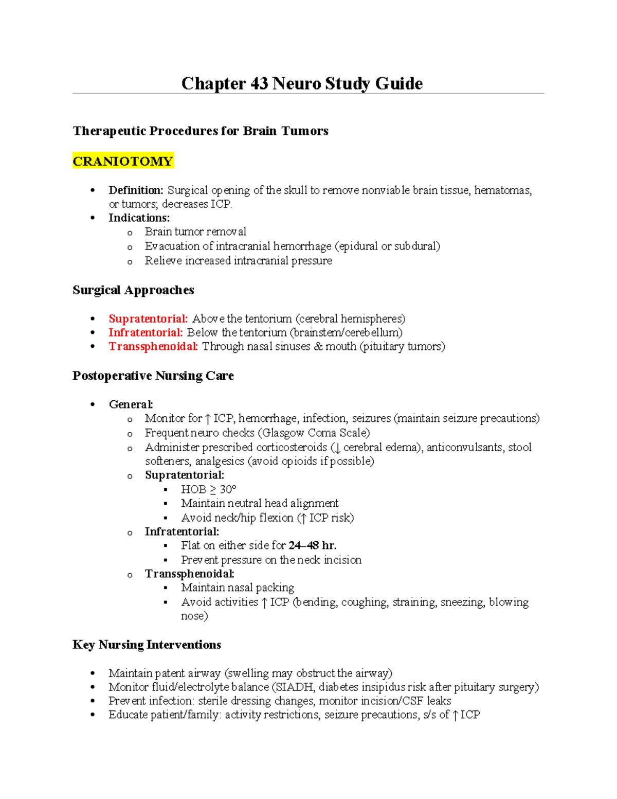 Chapter 43 Neuro Study Guide: Therapeutic Procedures for Brain Tumors ...