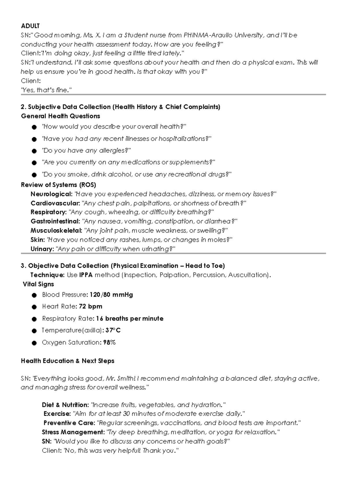 ADULT Health Assessment & Data Collection Guide - Studocu