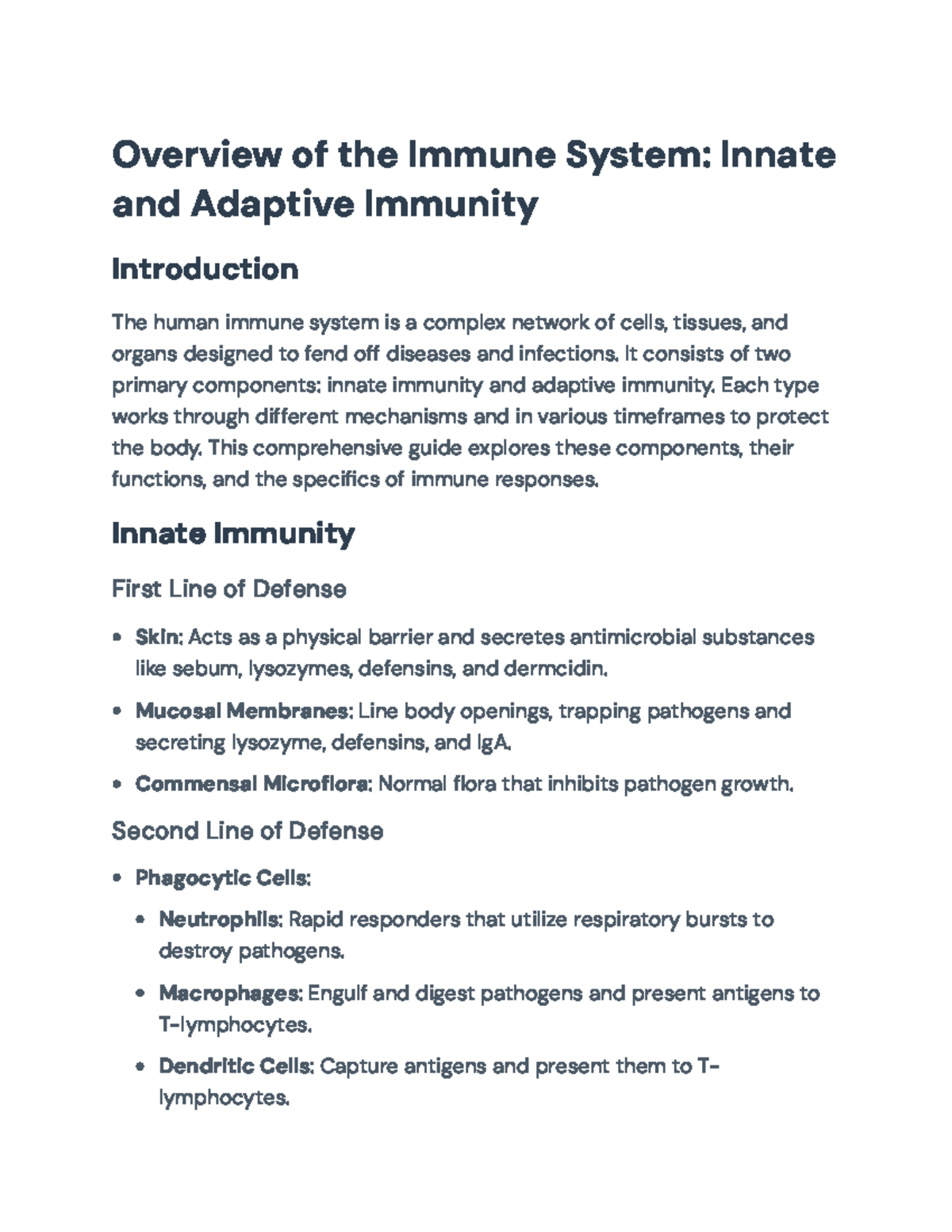 Overview of the Immune System: Innate & Adaptive Immunity Notes ...