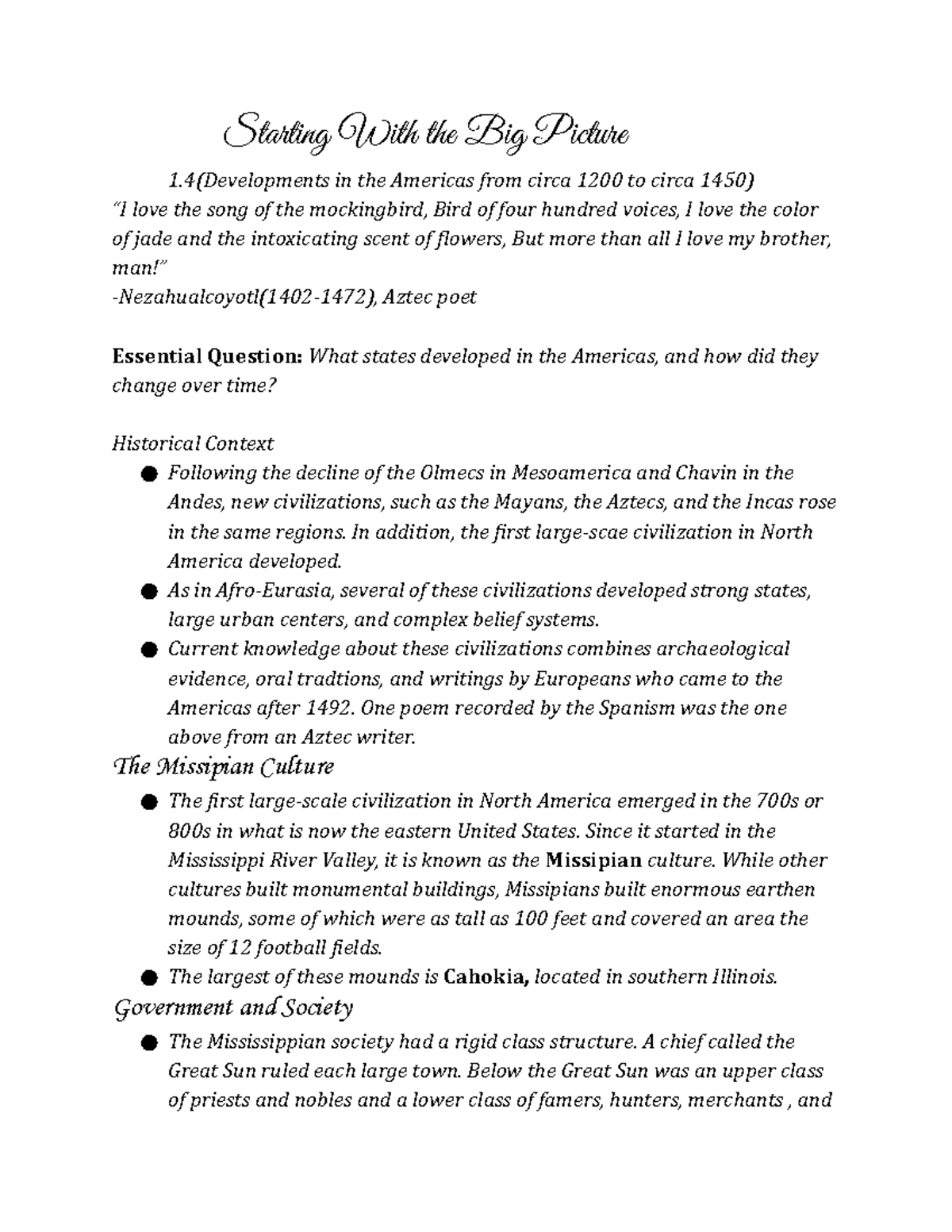 Amsco Unit 1.4 Notes: Developments in Americas (1200-1450) - Studocu