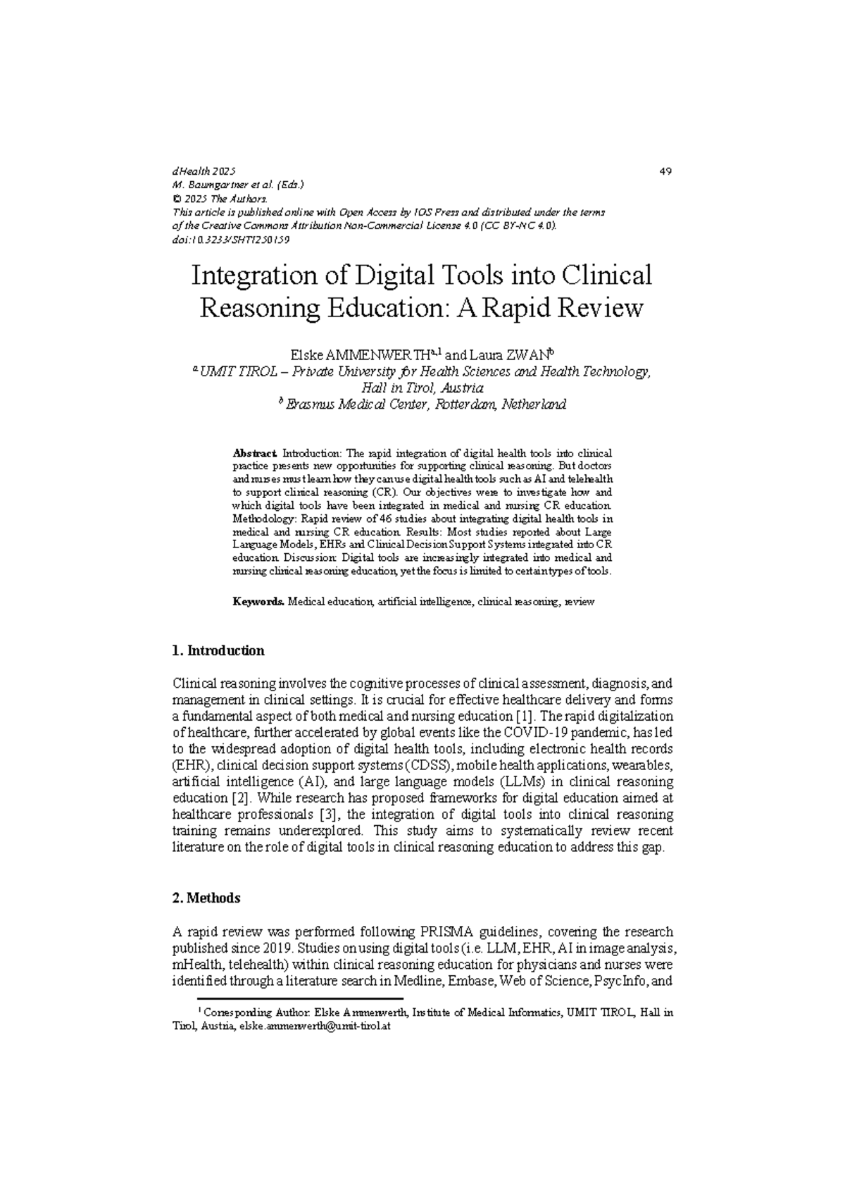SHTI-324 Rapid Review on Digital Tools in Clinical Reasoning Education ...