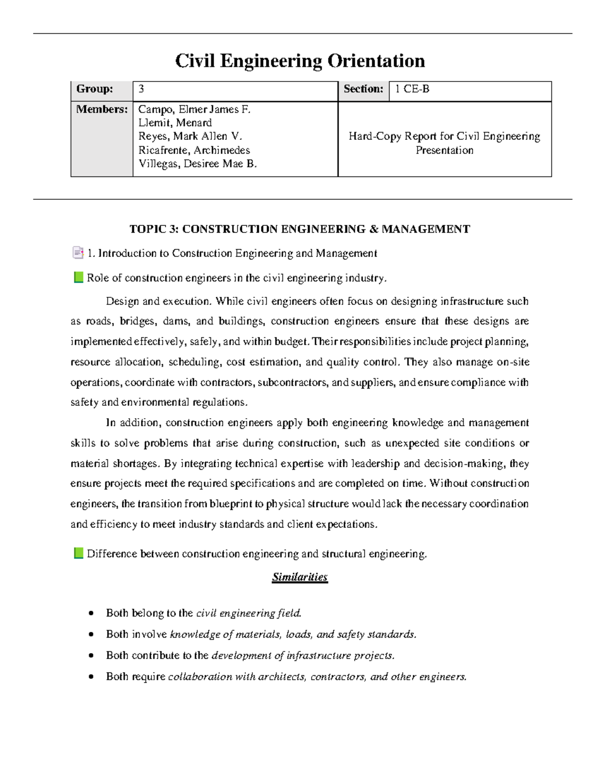 CE 0: Construction Engineering Management Overview and Practices - Studocu