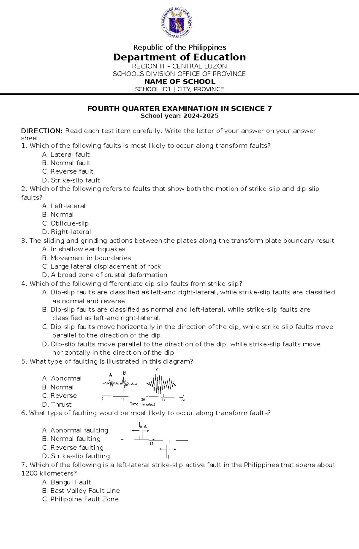 Fourth Quarter Examination in Science 7 (SY: 2023) - Studocu