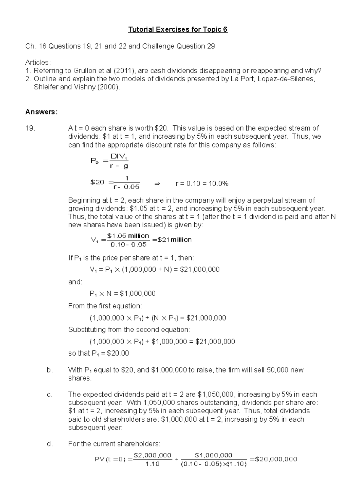T6 - tutoiral week6 - Tutorial Exercises for Topic 6 Ch. 16 Questions ...