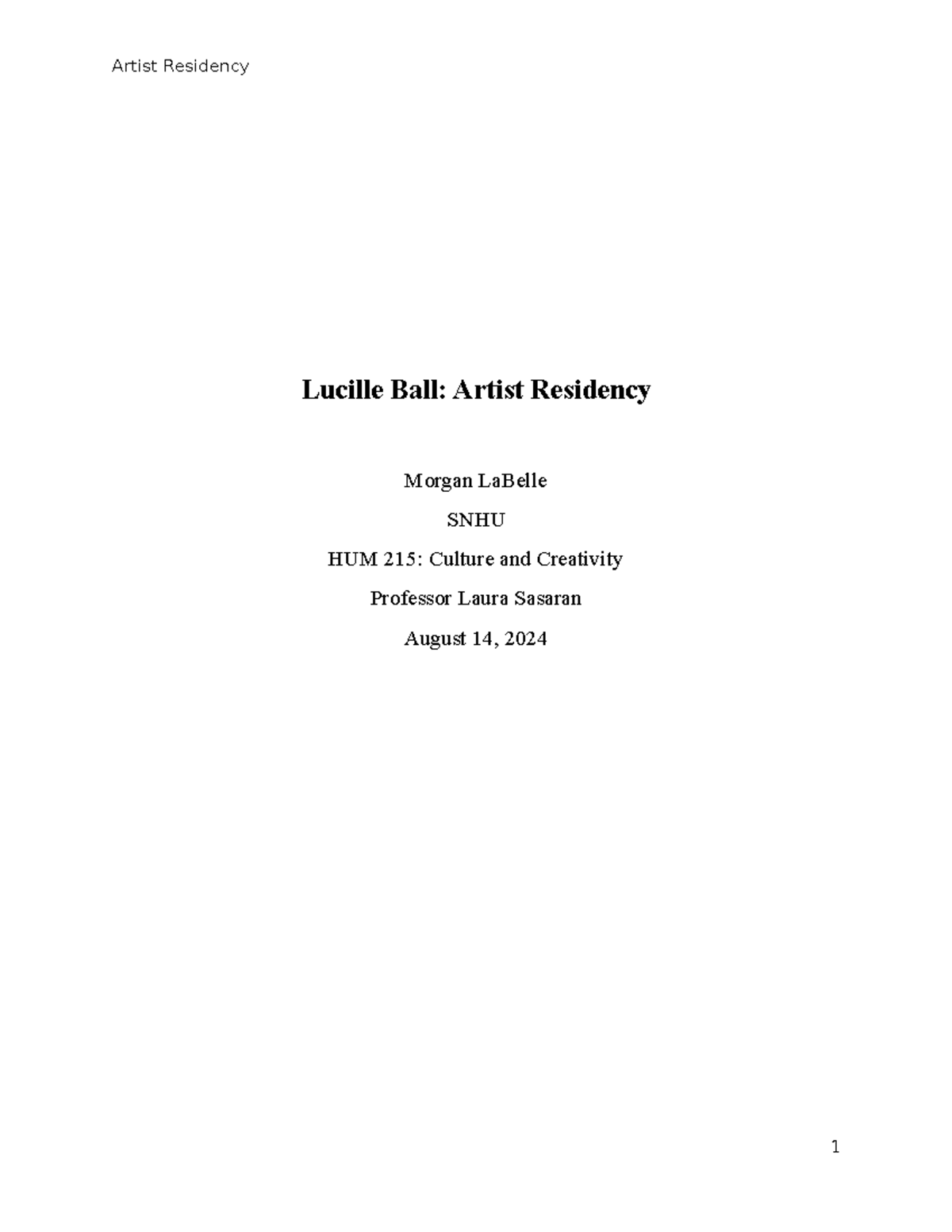 HUM 215 Final Project: The Impact of Lucille Ball on TV Comedy - Studocu