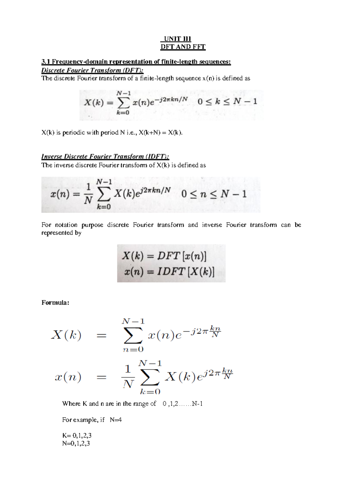 DFT AND FFT Notes - UNIT III DFT AND FFT 3 Frequency-domain ...