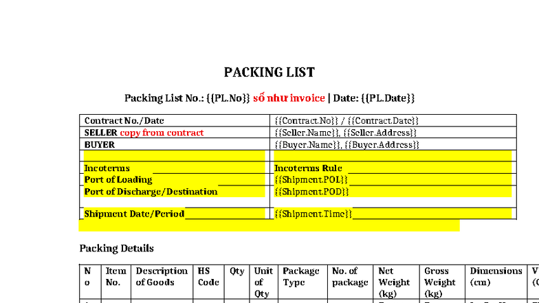 Template Packing List - E1 - Phương thức giao dịch ngoại thương ...