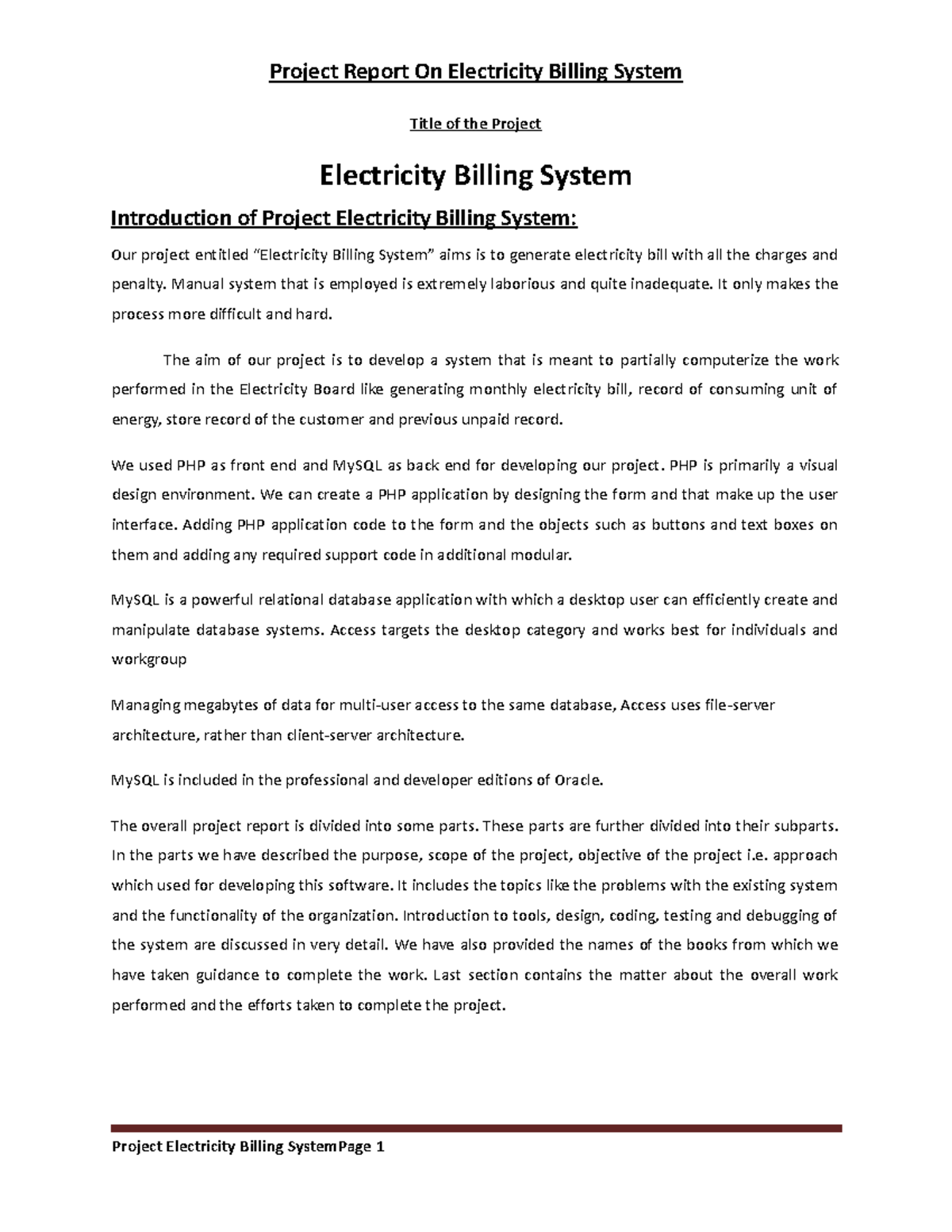 Electricity Billing System Project Report: Development & Implementation ...