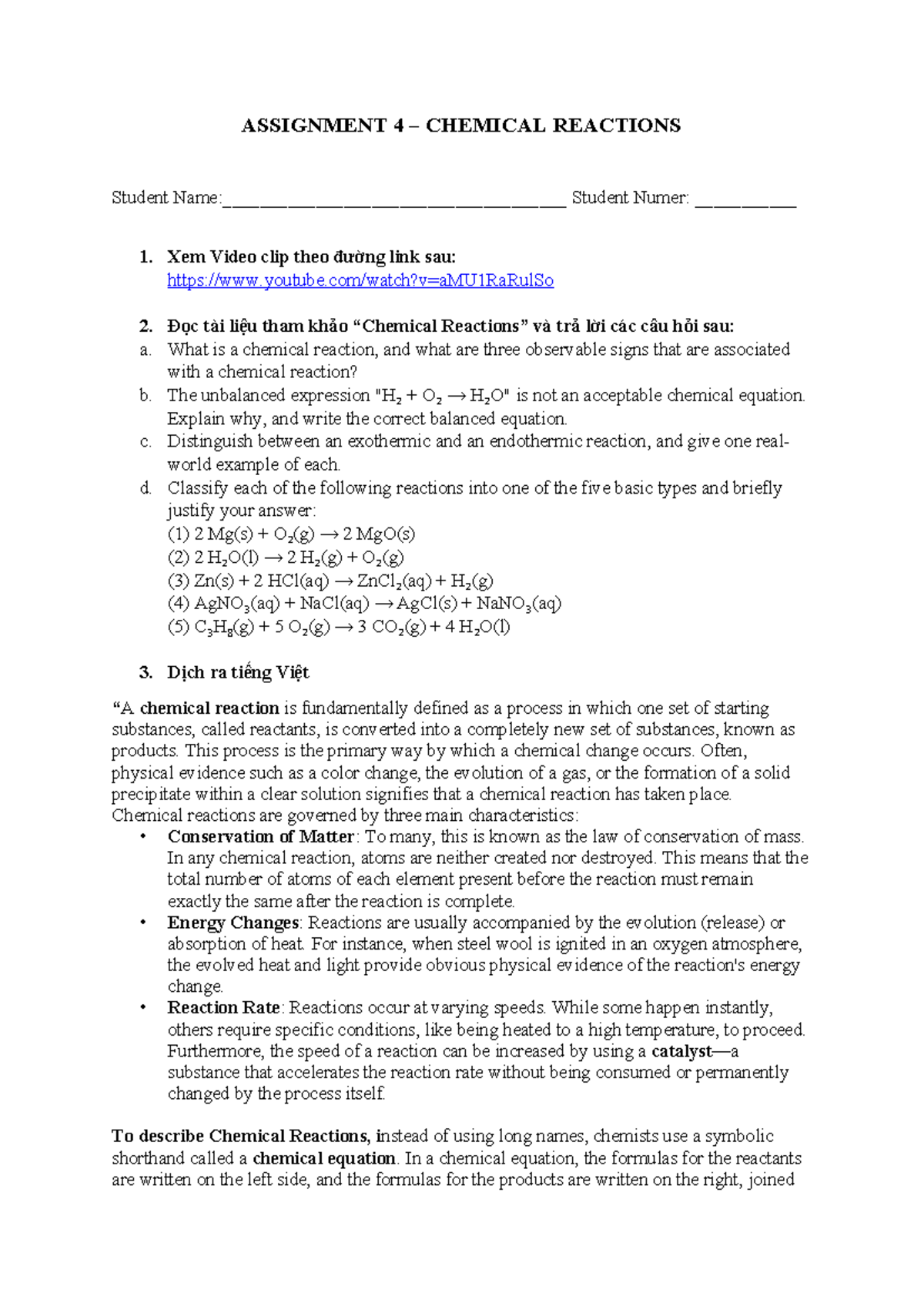 Assignment 4: Chemical Reactions - 2026 Final Exam Notes - Studocu