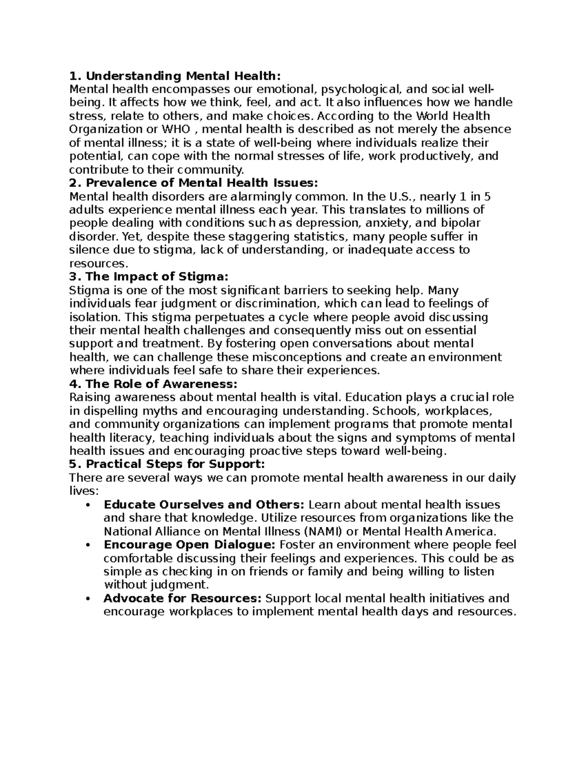 MH101: Understanding Mental Health and Promoting Awareness - Studocu