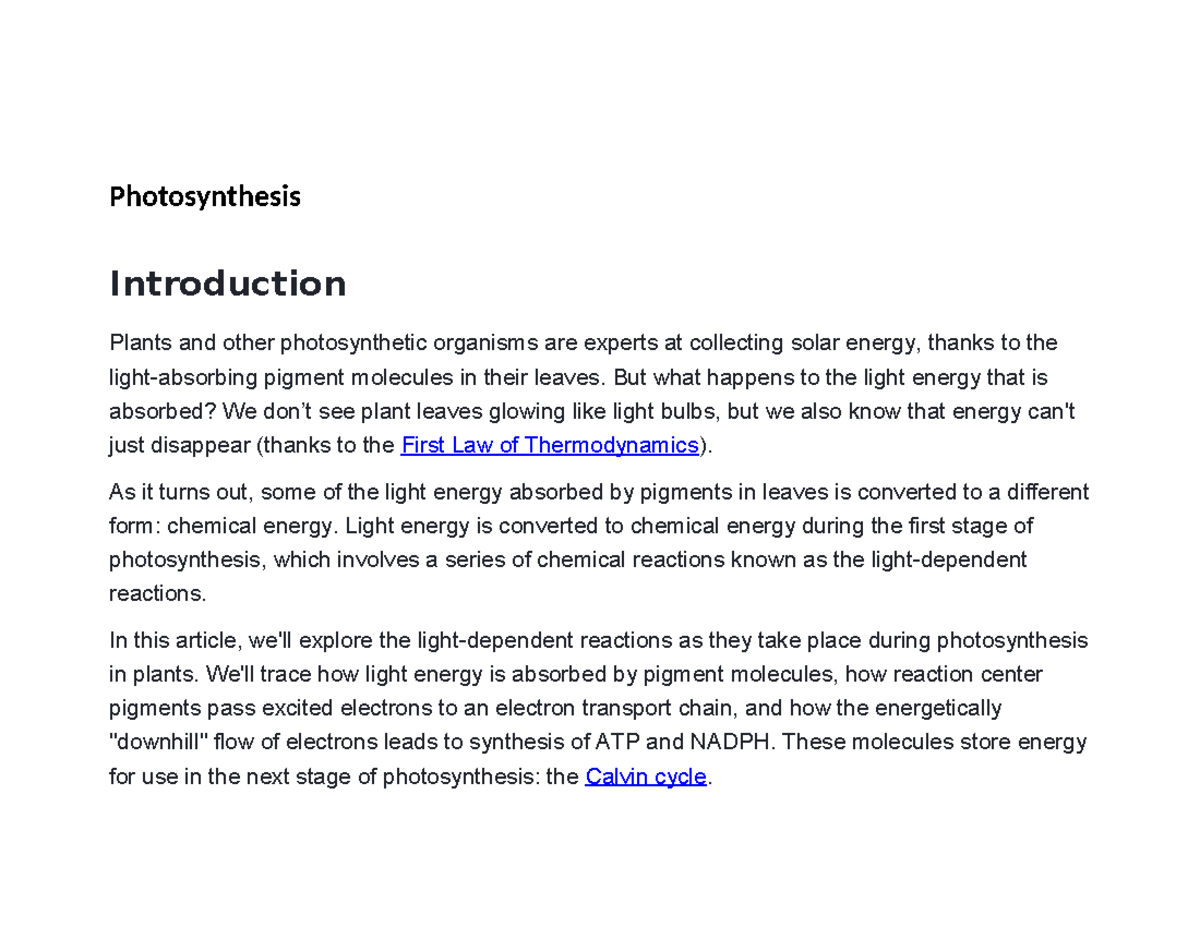 Photosynthesis light rxn - Photosynthesis Introduction Plants and other ...