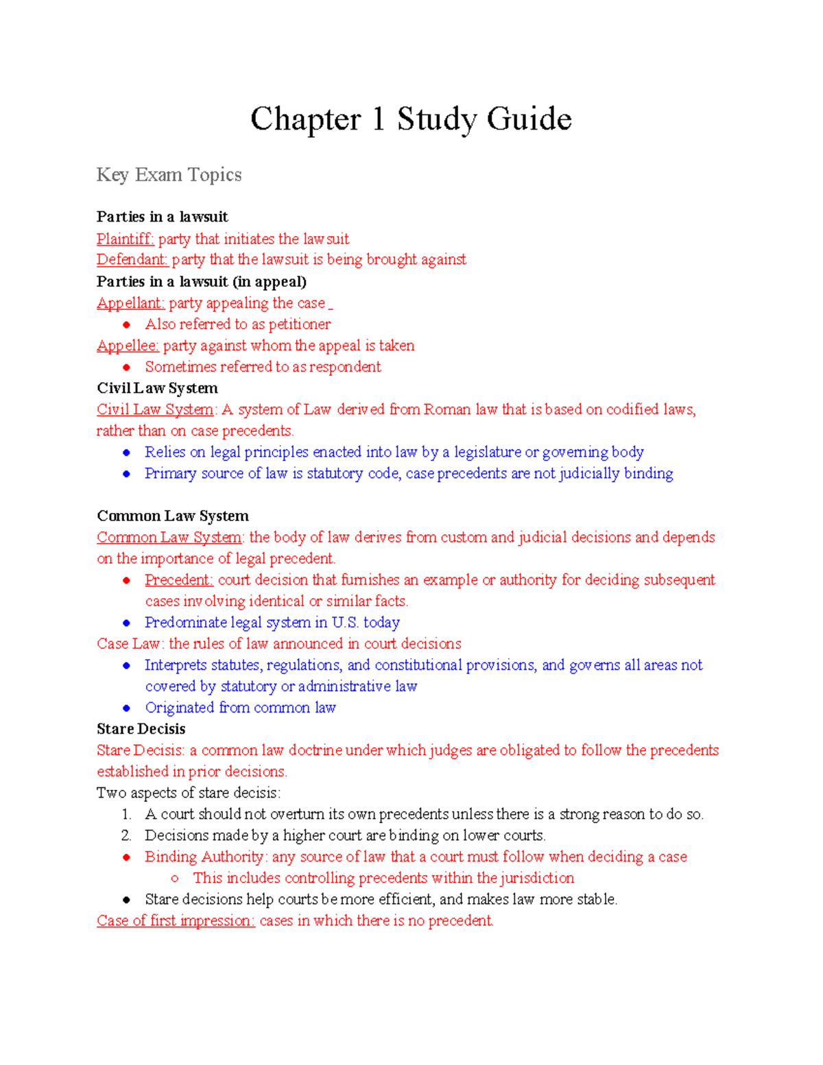 Legal Systems Study Guide: Key Exam Topics (Course Code: LAW101) - Studocu