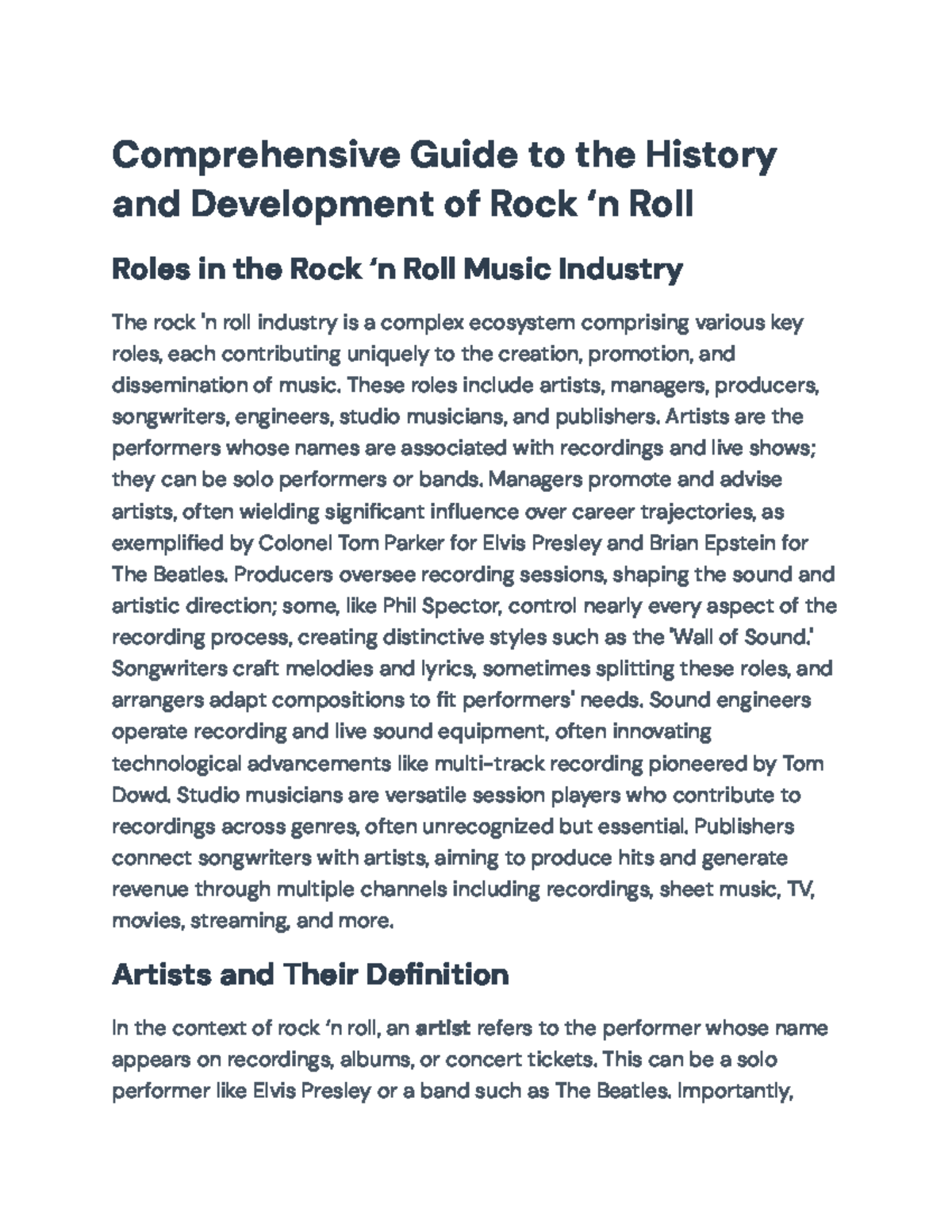 Comprehensive Overview of Rock 'n Roll History and Key Roles - Studocu