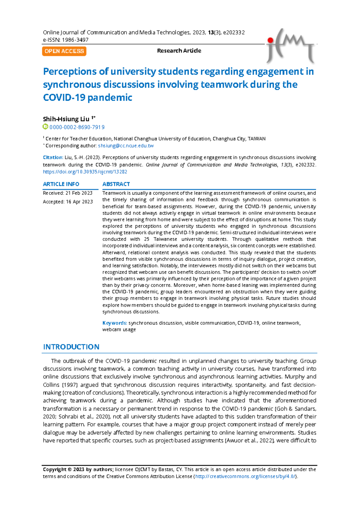 Perceptions of University Students on Synchronous Teamwork Discussions ...