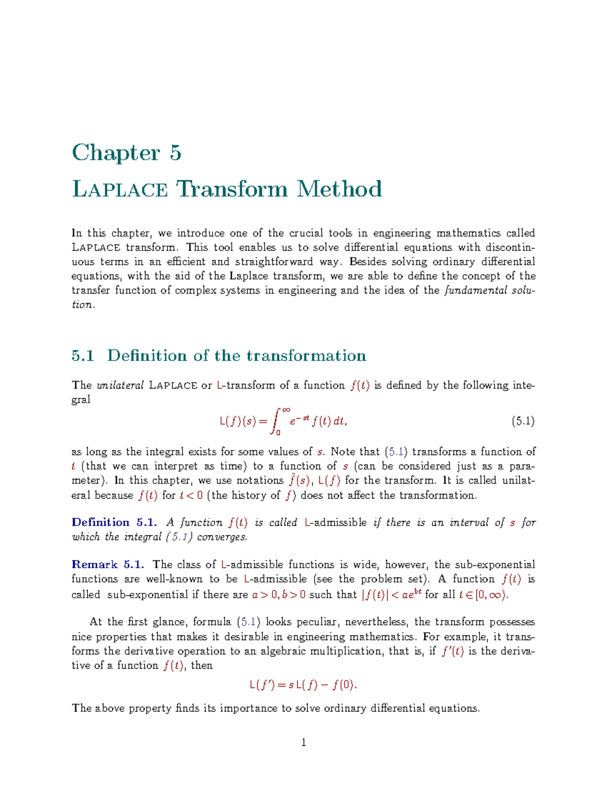 Chapter 5: Laplace Transform Method in Differential Equations - Studocu