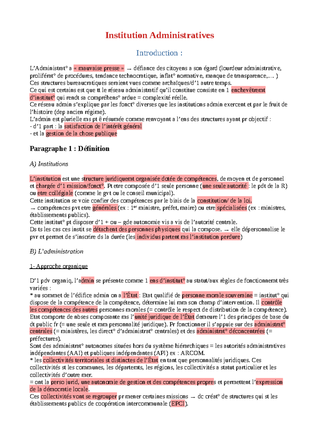 Cours magistral sur les Institutions Administratives (IA 101) - Studocu