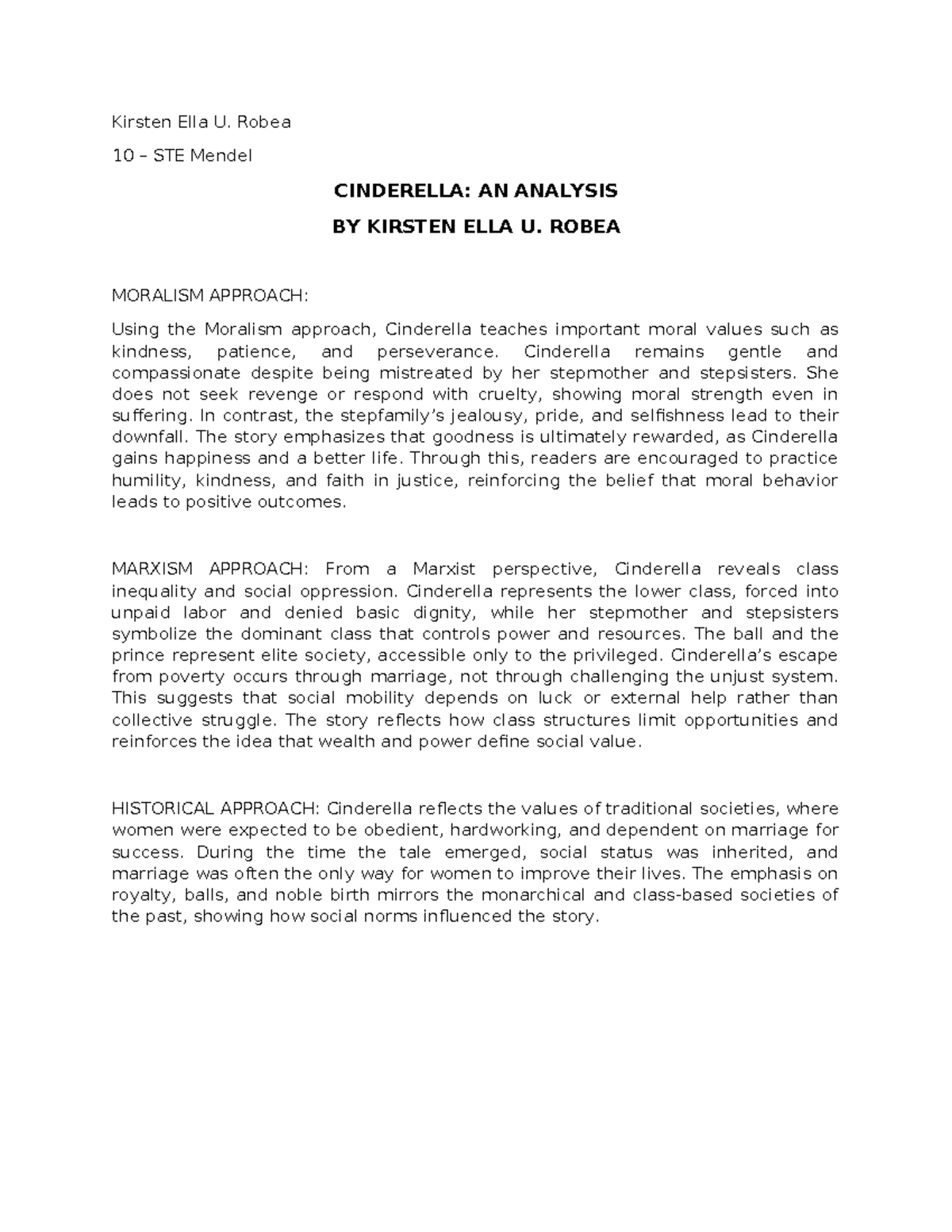 Kirsten Ella U. Robea 10 STE Cinderella: A Moralism & Marxism Analysis ...