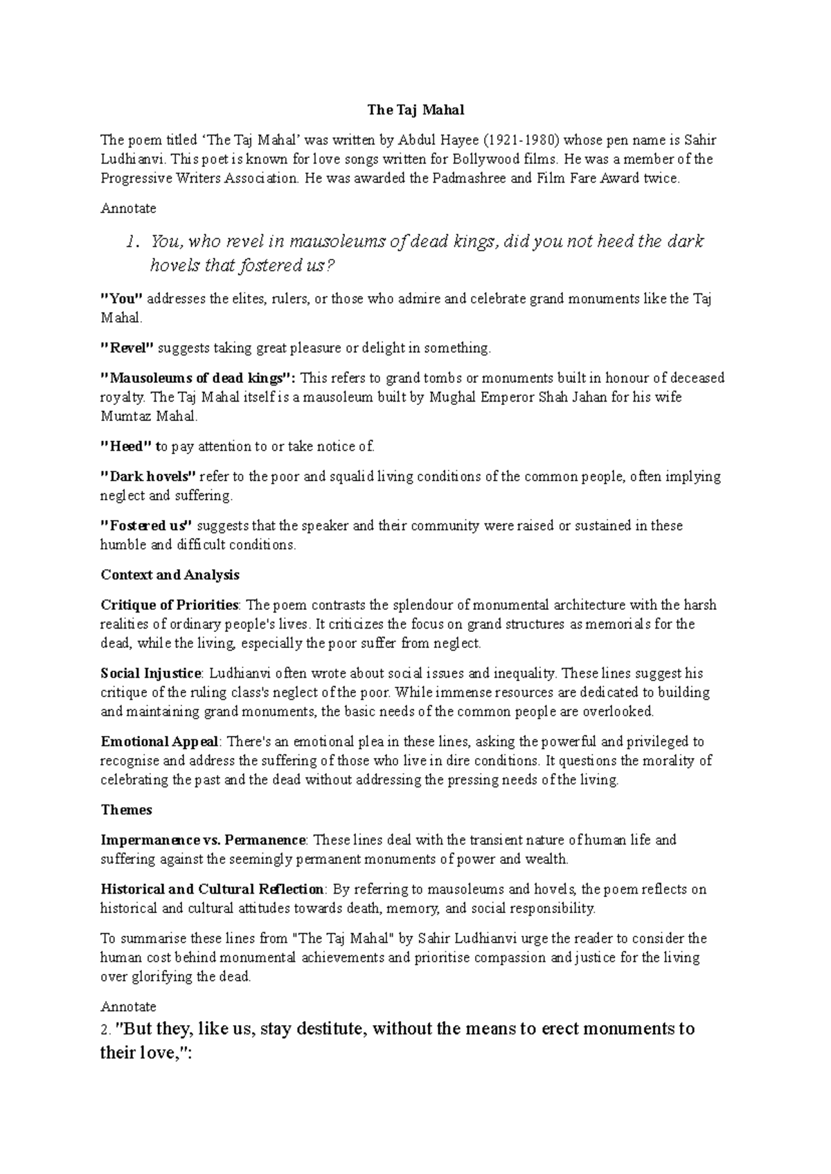 Taj Mahal Poem Analysis: Social Injustice & Love in Sahir Ludhianvi's ...