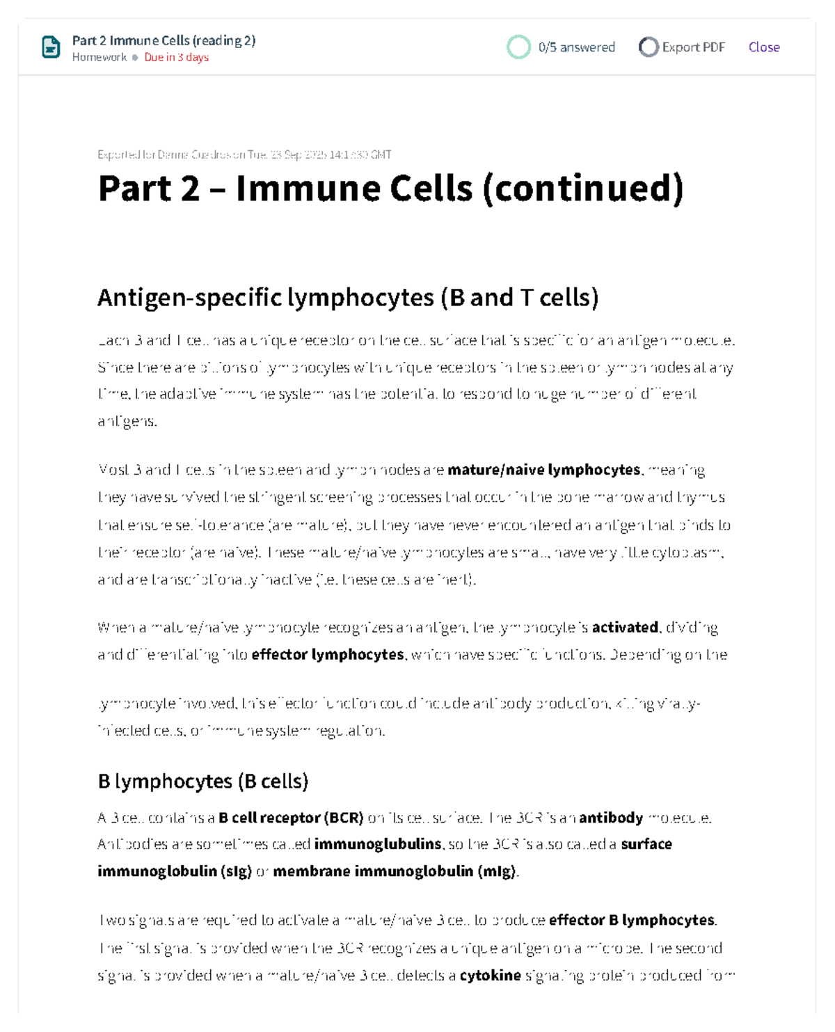 Part 2: Immune Cells Overview & Activation Signals (Homework) - Studocu