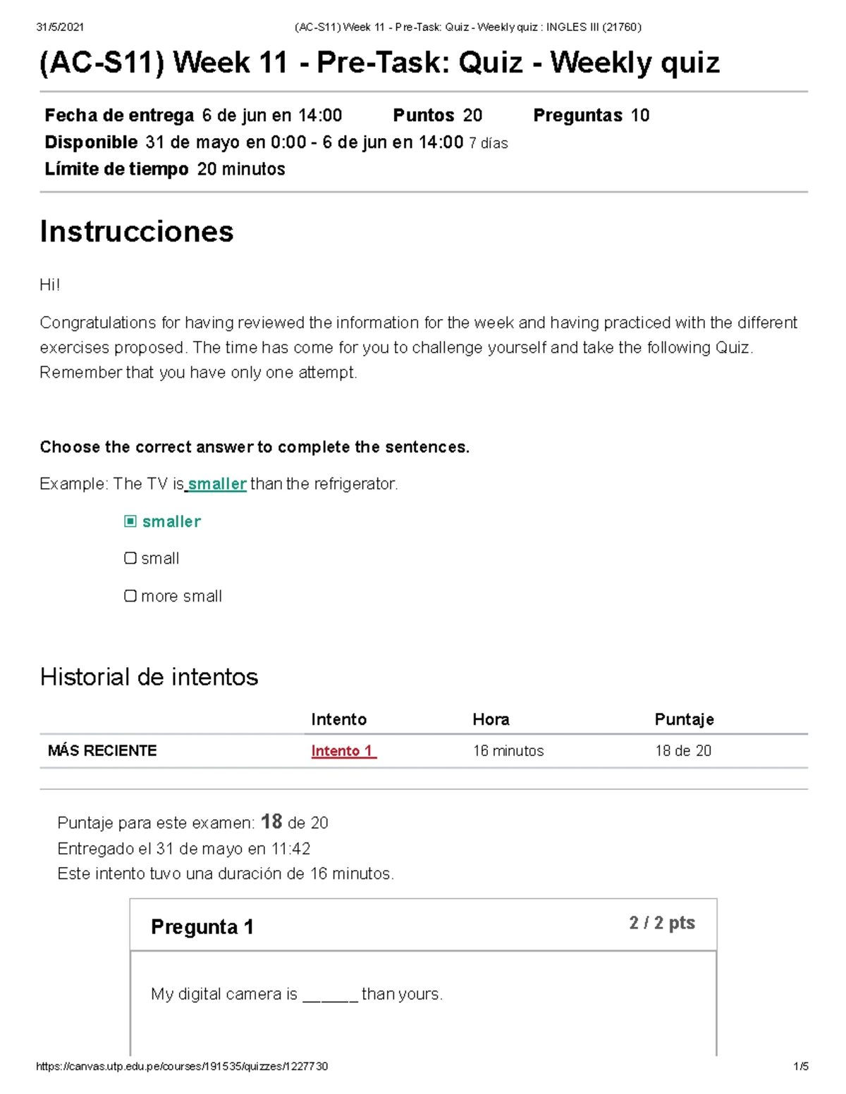 (AC-S06) Week 06 - Pre-Task Quiz - Weekly quiz Ingles III (21760) - (AC-S06) Week 06 - Pre-Task ...