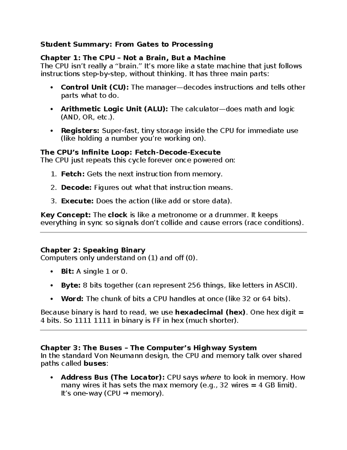 Computer Architecture: Summary of Chapters 1-5 on CPU and Buses - Studocu