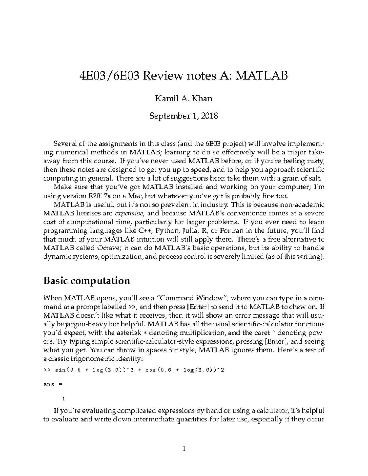 4E03/6E03 MATLAB Review Notes: Key Numerical Methods Insights - Studocu