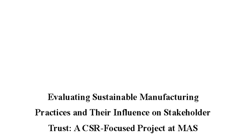 Evaluating Sustainable Manufacturing & Stakeholder Trust: MAS Holdings ...