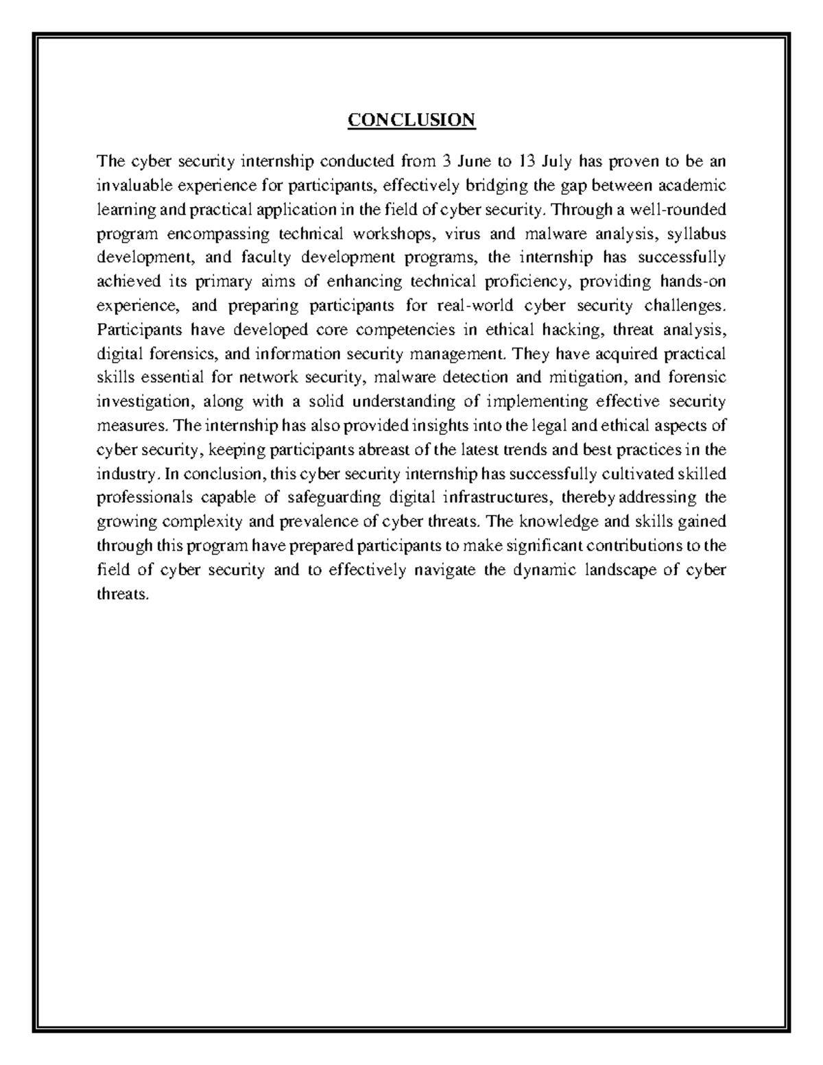 Amit1 - pdf file - CONCLUSION The cyber security internship conducted ...