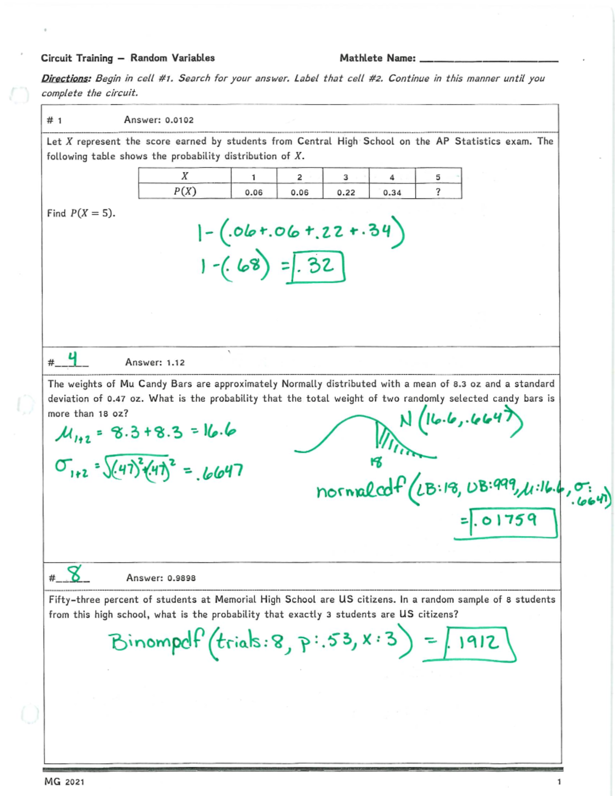 AP Statistics MG 2021 - Circuit Training Random Variables Guide - Studocu