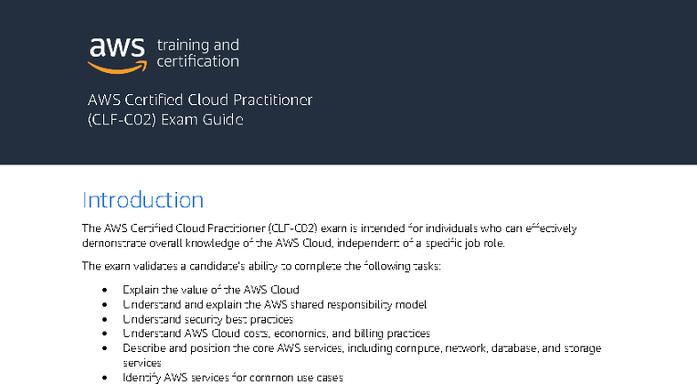 AWS Certified Cloud Practitioner Exam Guide: Key Concepts and Content - Studocu