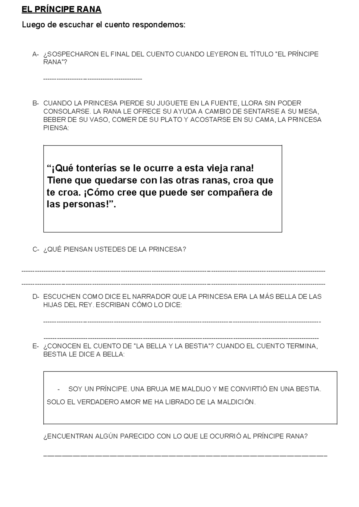 SECUENCIA DE ACTIVIDADES SOBRE "EL PRÍNCIPE RANA" - ANÁLISIS Y ...