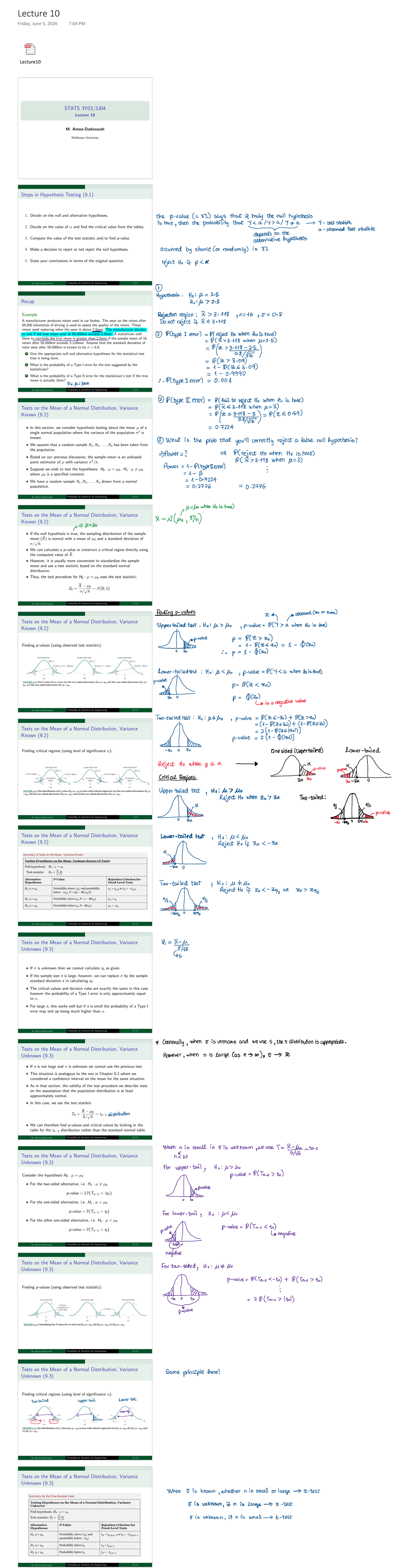 Lecture 10 Notes: Hypothesis Testing in STATS (9.1 - 9.3) - Studocu