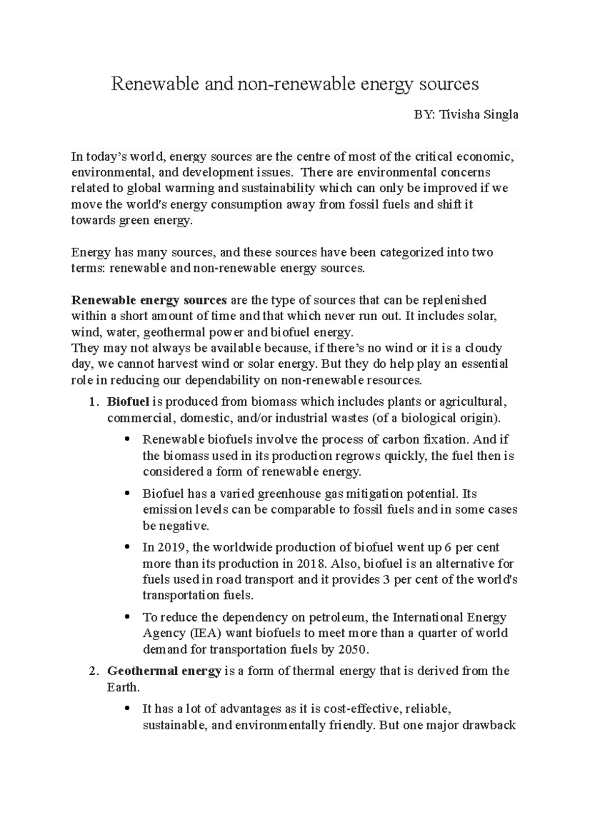 EVS Assignment: Overview of Renewable & Non-Renewable Energy Sources ...