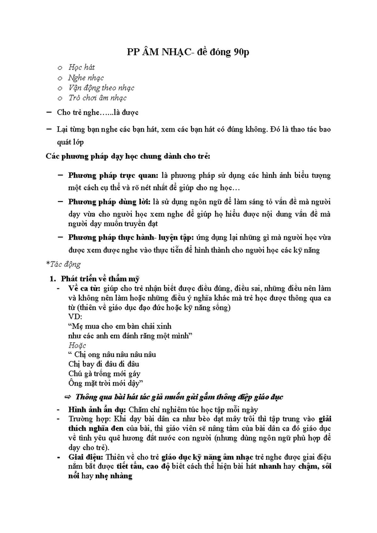 PP ÂM NHẠC - PHƯƠNG PHÁP DẠY VẬN ĐỘNG THEO NHẠC CHO TRẺ - Studocu