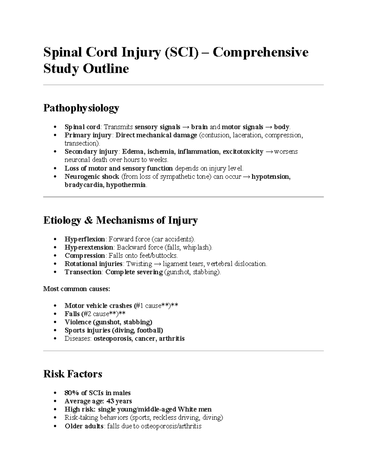 Spinal Cord Injury (SCI) Pathophysiology & Management: UNIT 1 Study ...