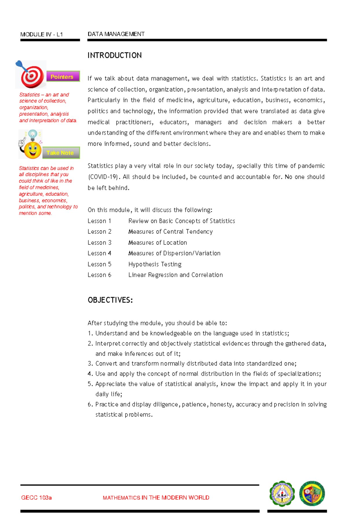 Module 4 Data Management Supplement - MODULE IV - L1 DATA MANAGEMENT ...
