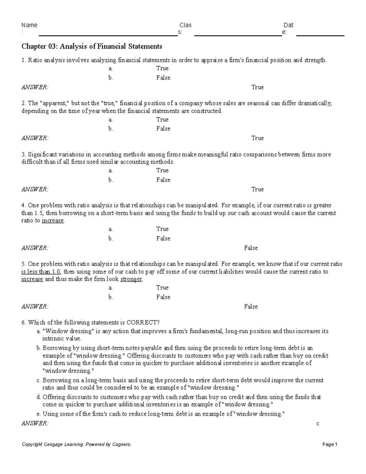 Chapter 03: Financial Statements Analysis and Ratio Evaluation - Studocu