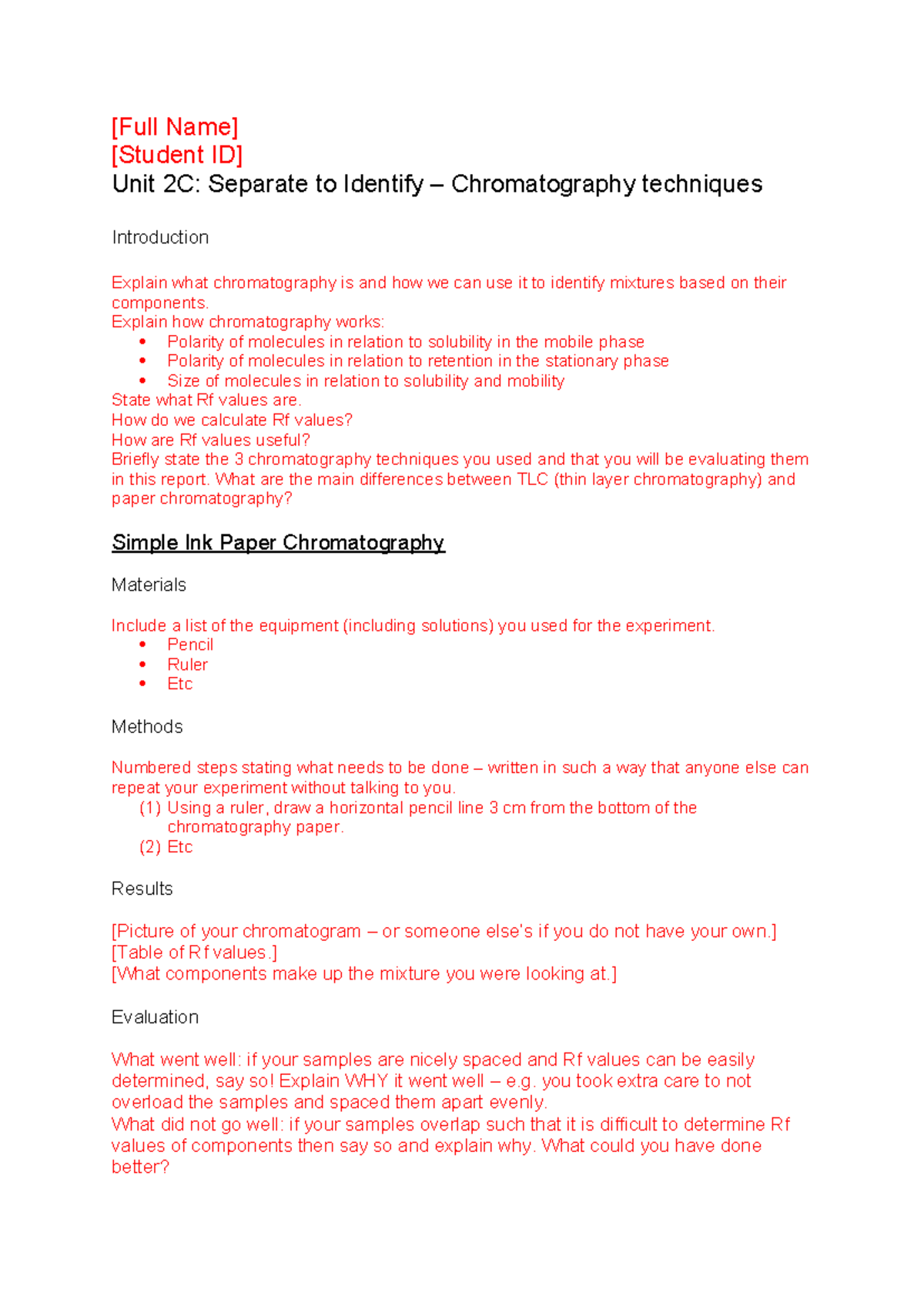Unit 2C: Chromatography Techniques and Rf Value Analysis - Studocu
