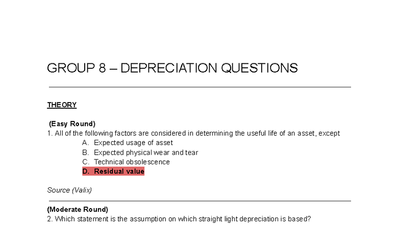 Group 8 Quizbowl: Depreciation Questions & Answers - Studocu