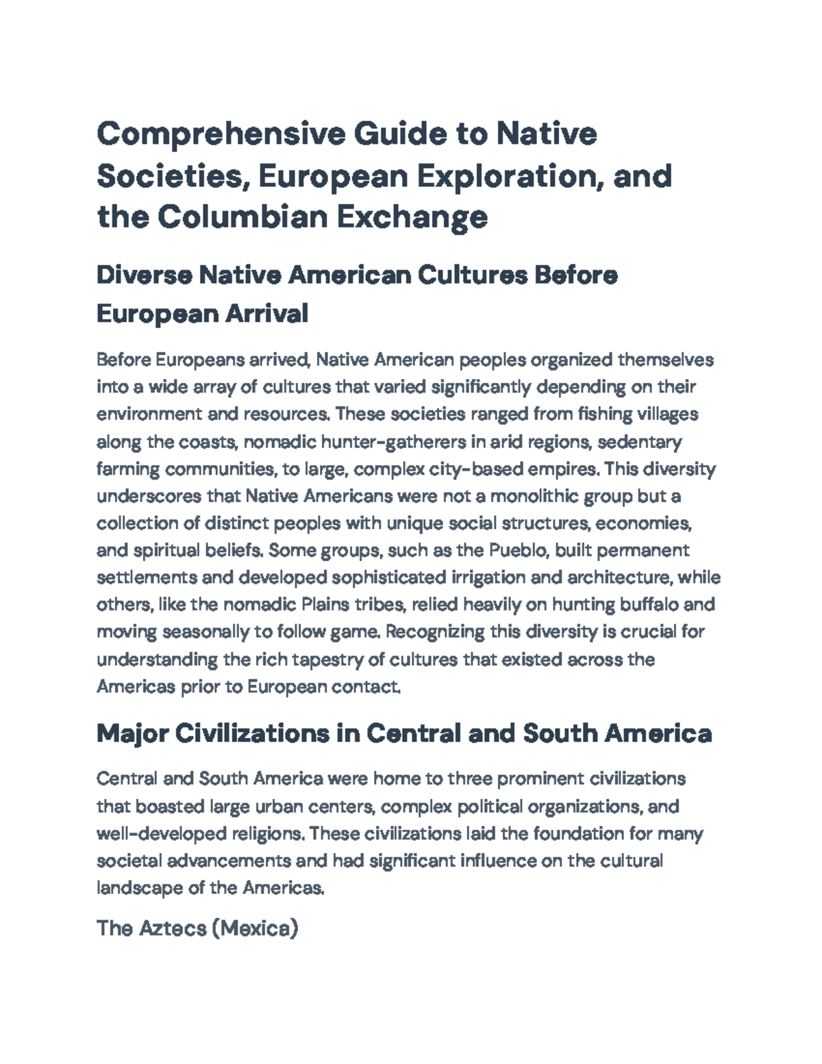 Comprehensive Overview of Native Societies & the Columbian Exchange ...
