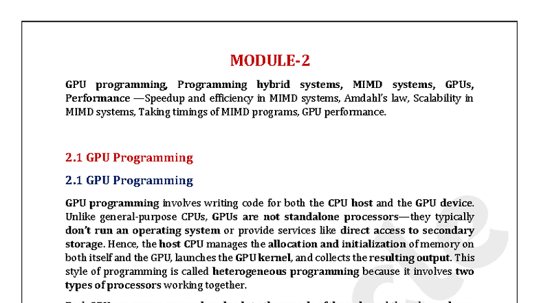 BCS702 Module 2: GPU Programming and MIMD Systems Notes - Studocu