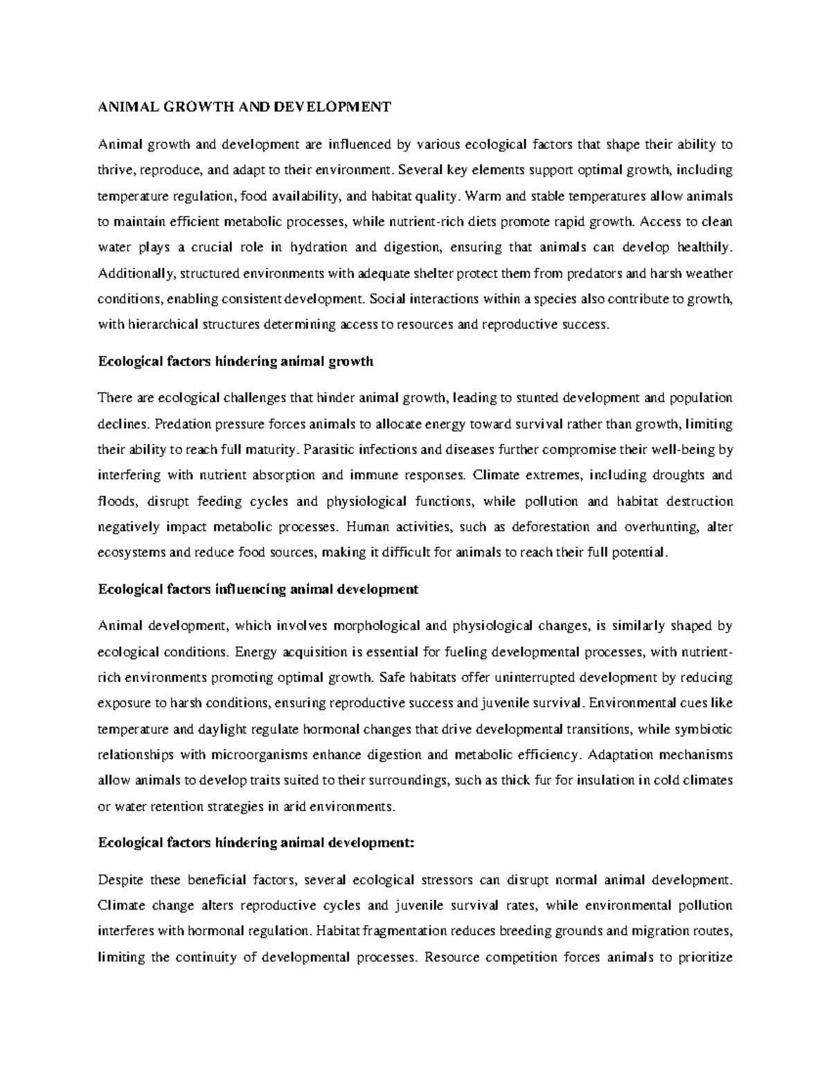 3. Animal Growth and Development: Ecological Influences and Challenges ...