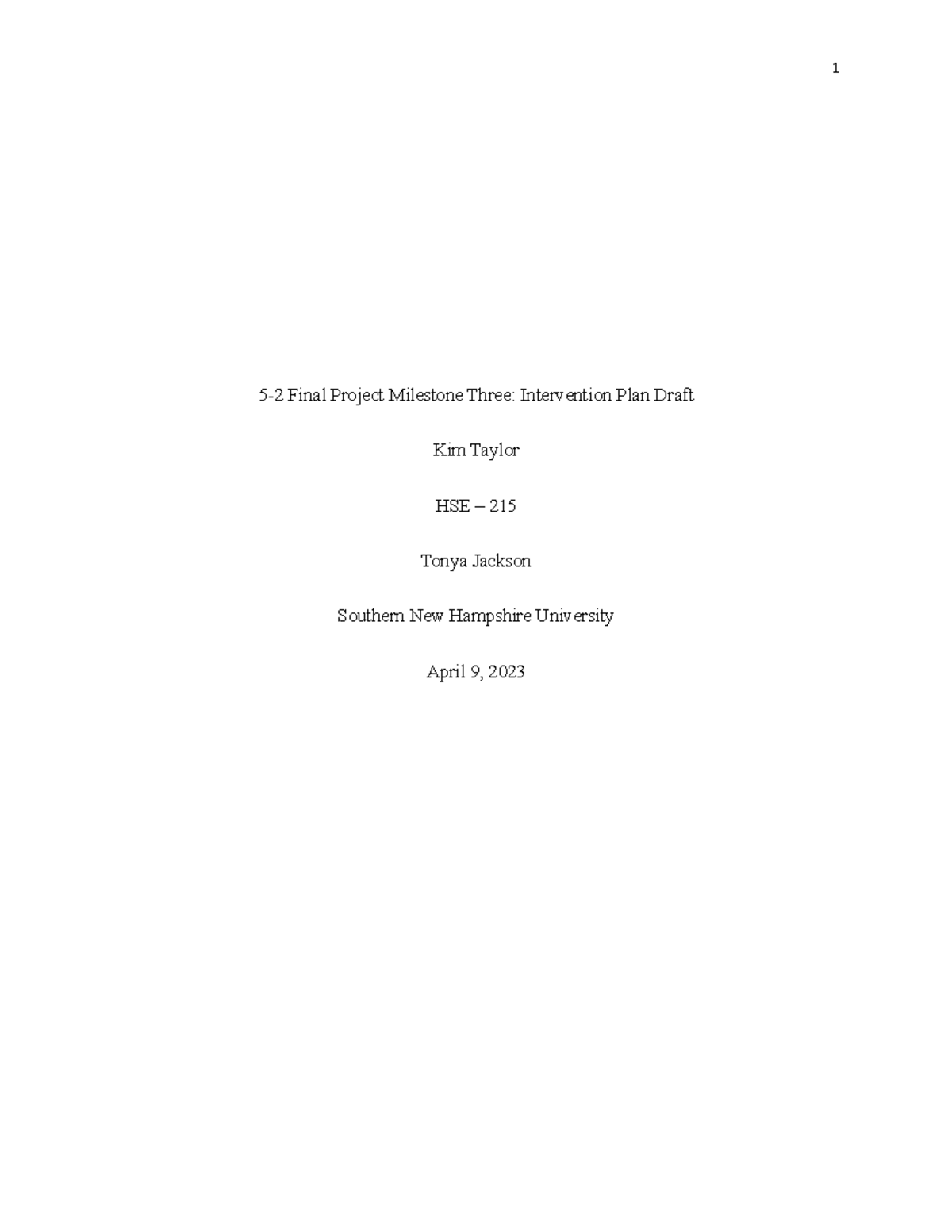 HSE-215 Final Project Milestone 3: Play Therapy Intervention Plan - Studocu
