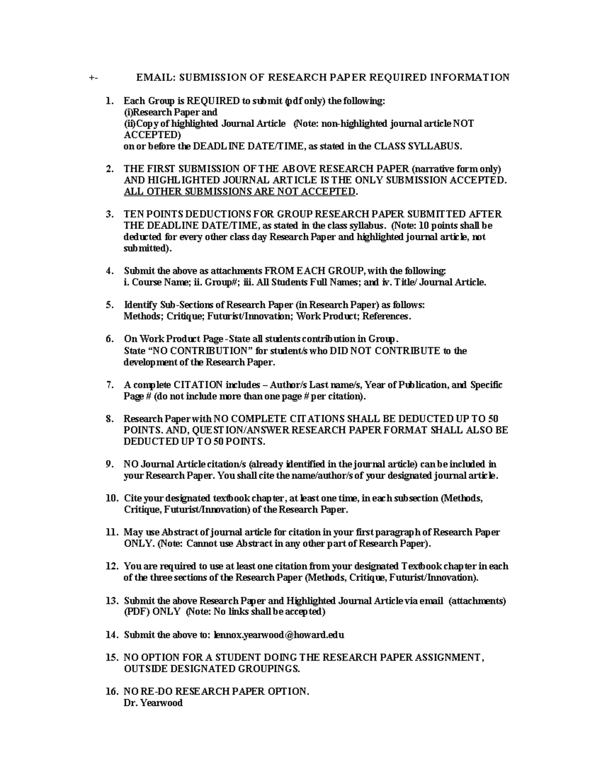 EMAIL: Submission Guidelines for Research Paper (Course Code Required) - Studocu