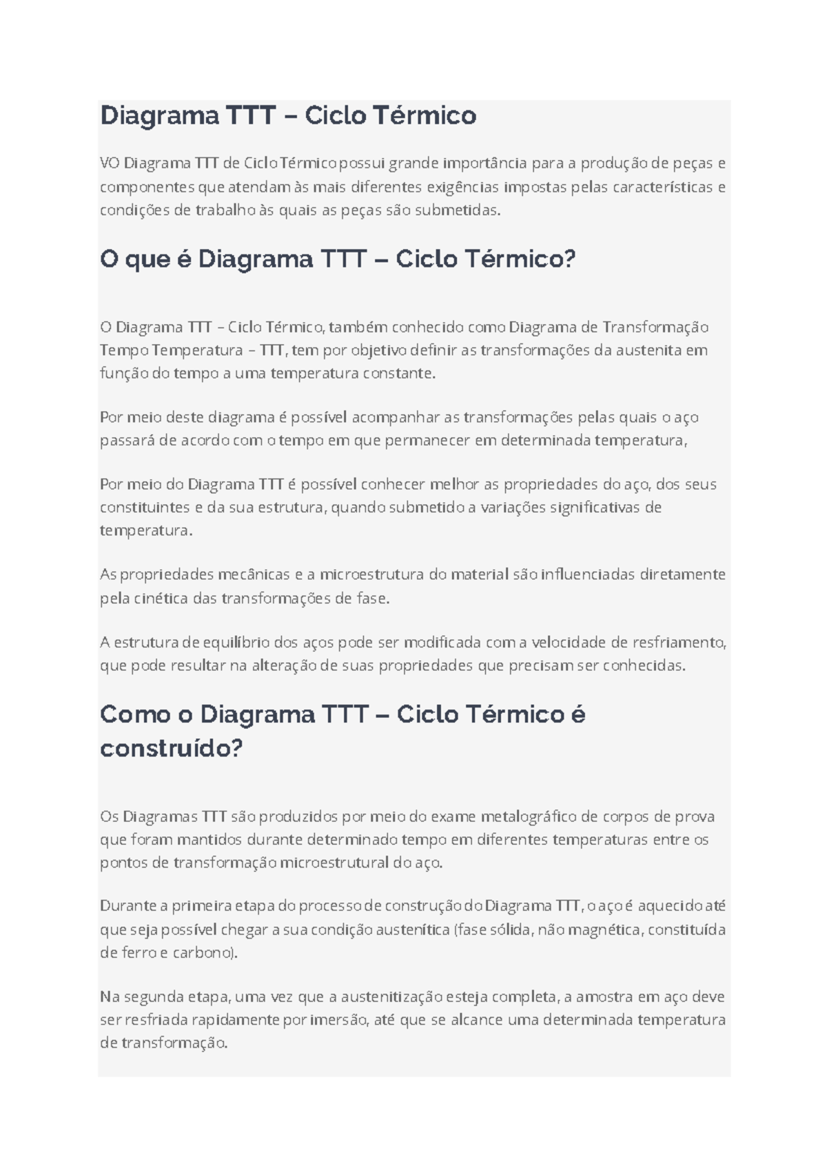 Diagrama TTT: Análise do Ciclo Térmico e suas Importâncias - Studocu