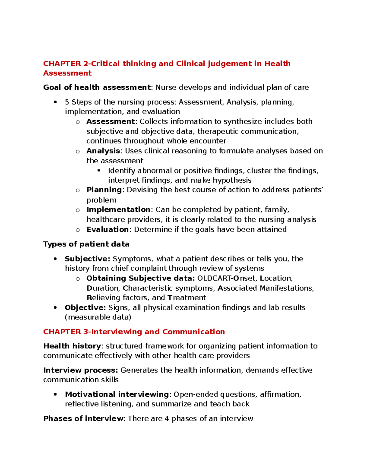 Critical Thinking & Clinical Judgement in Health Assessment - CHAPTER ...